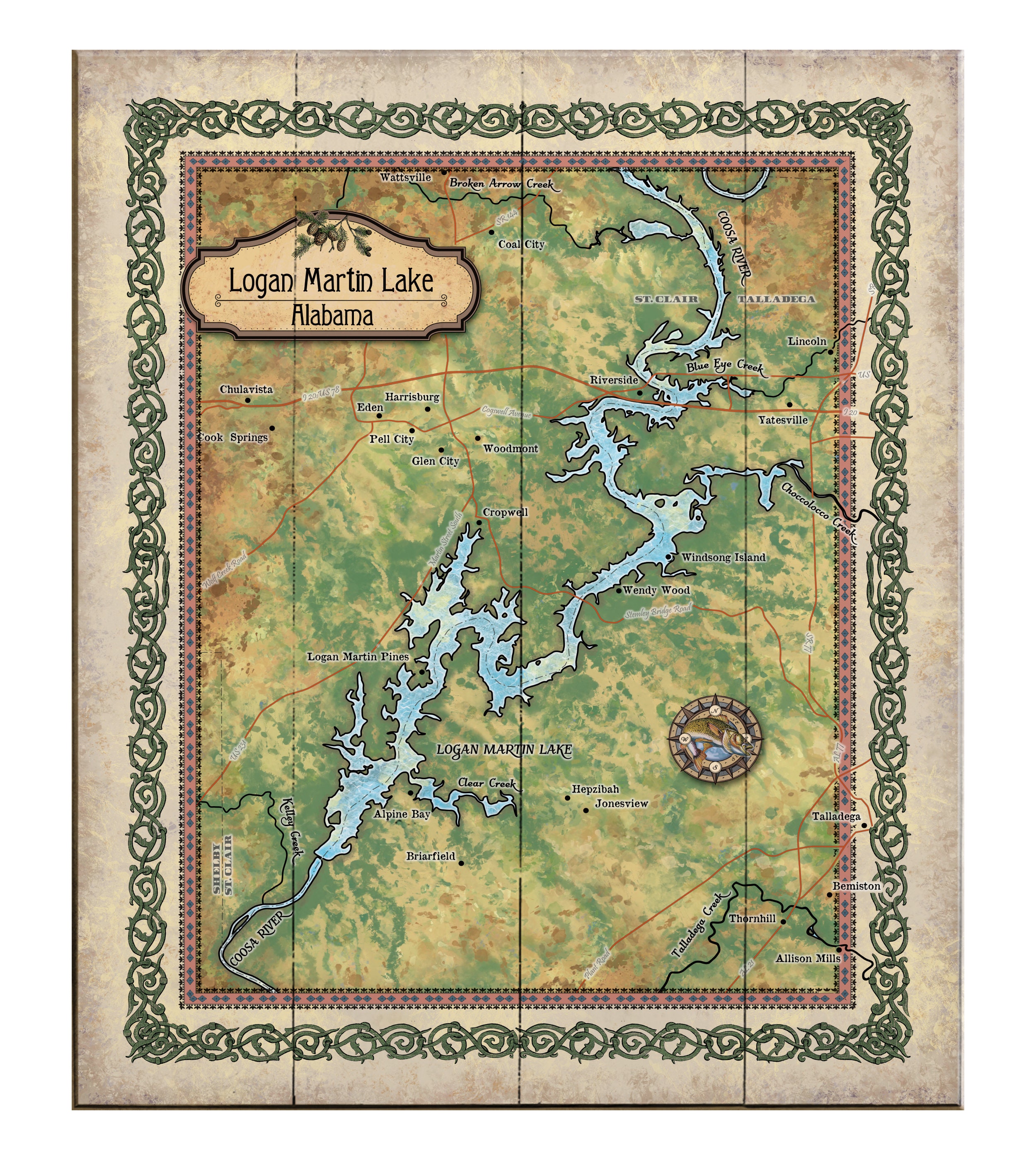 Logan Martin Lake Alabama Lake Map Art Map Art on Wood or - Etsy