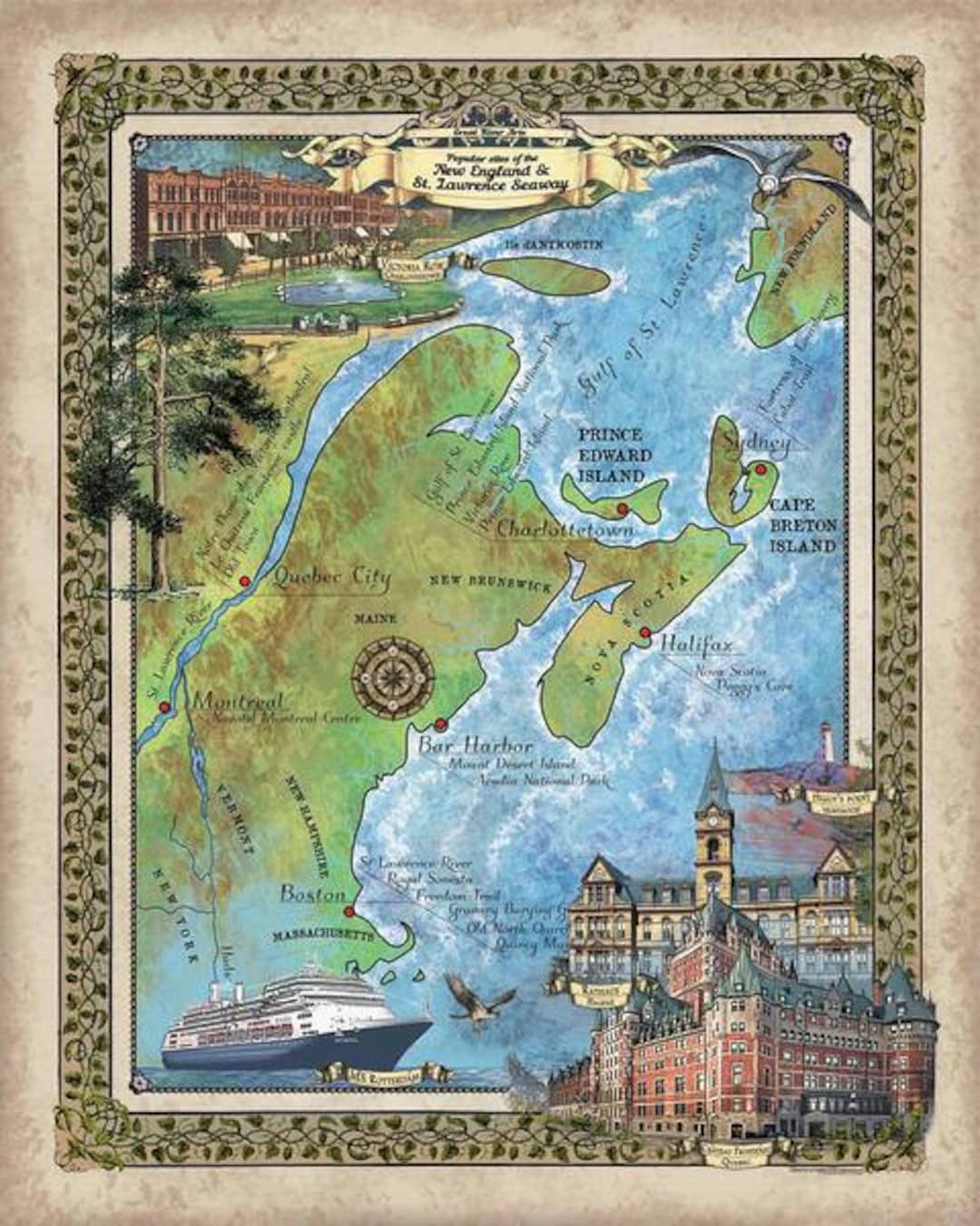 247 New England and the St. Lawrence Seaway Custom Map,ontario,michigan ...