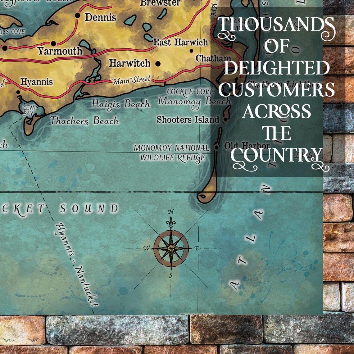 Cape Cod Massachusetts Vintage Stye Map Art on Wood or Metal | Etsy