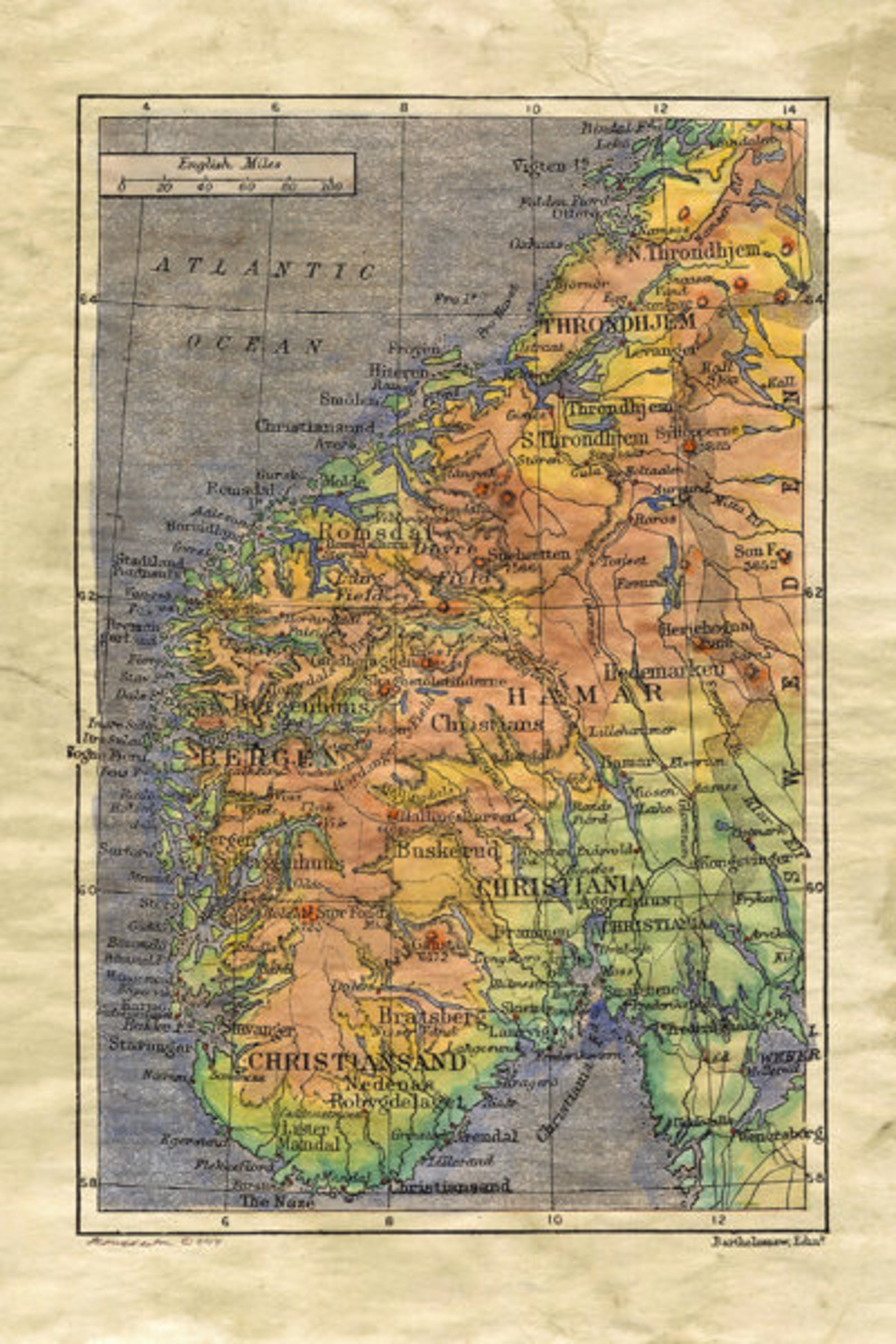 Norway, Map Norway, Norway Map, Old Map Norway, Norway Art, Norway ...