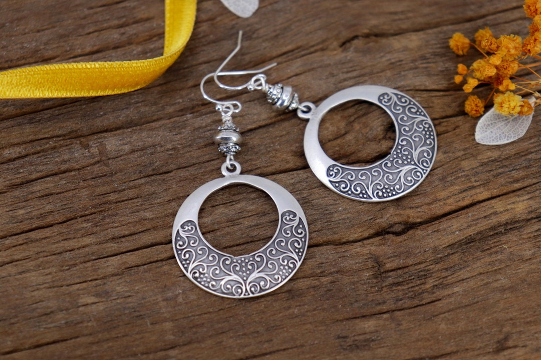 Boho Silver Hoop Earrings, Statement Earrings, Bohemian Jewelry - Etsy
