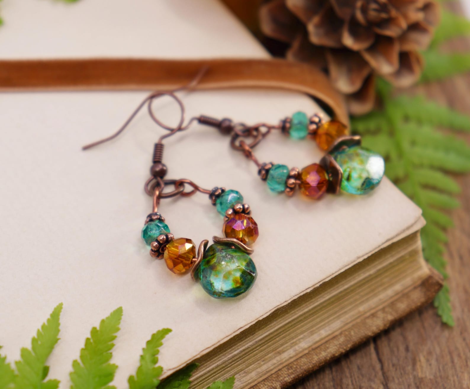 Fairycore Crystal Hoop Earrings, Copper Woodland Nature Jewelry ...
