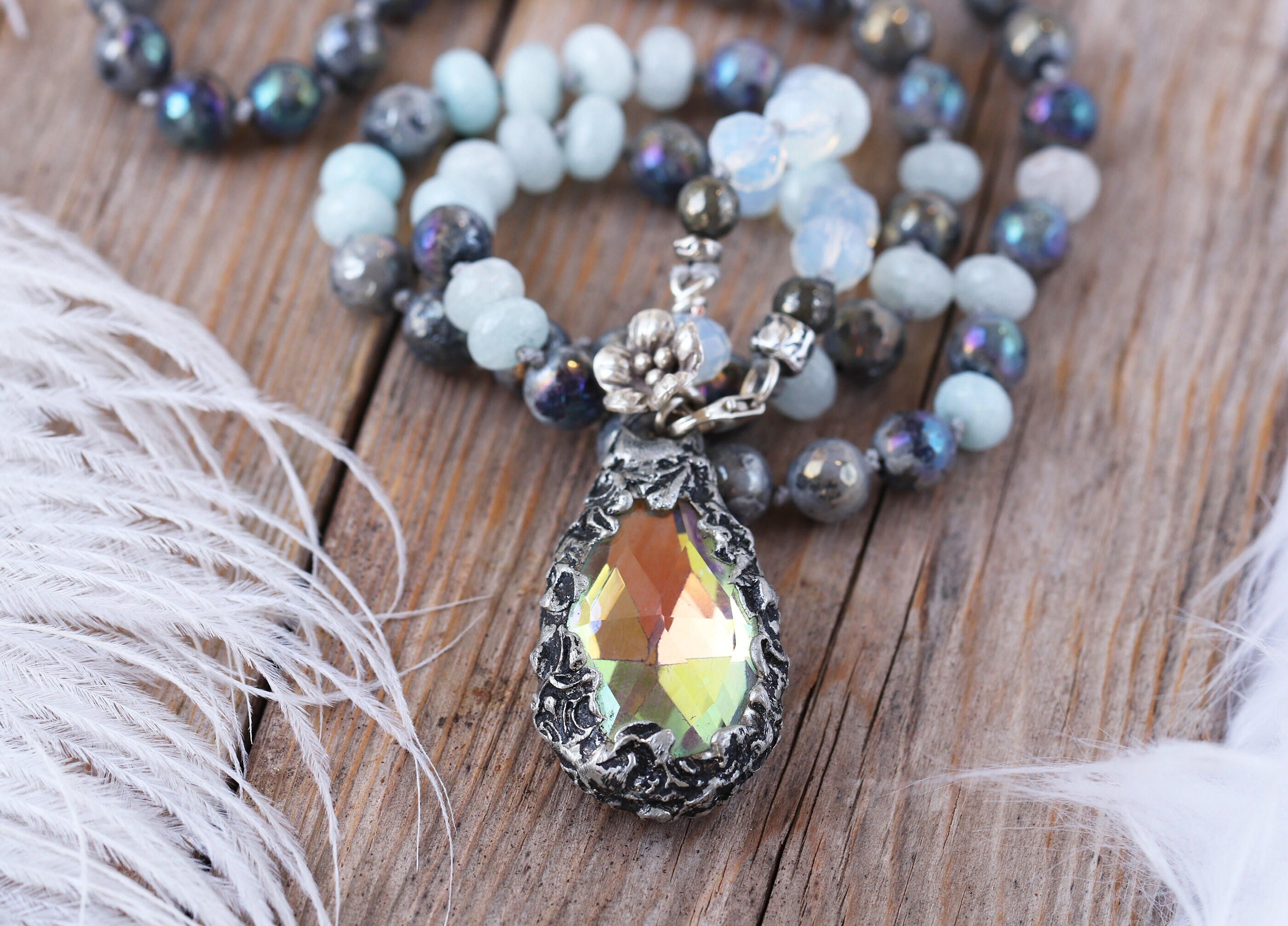 Crystal Pendant Necklace Gemstone Fantasy Statement Necklace | Etsy