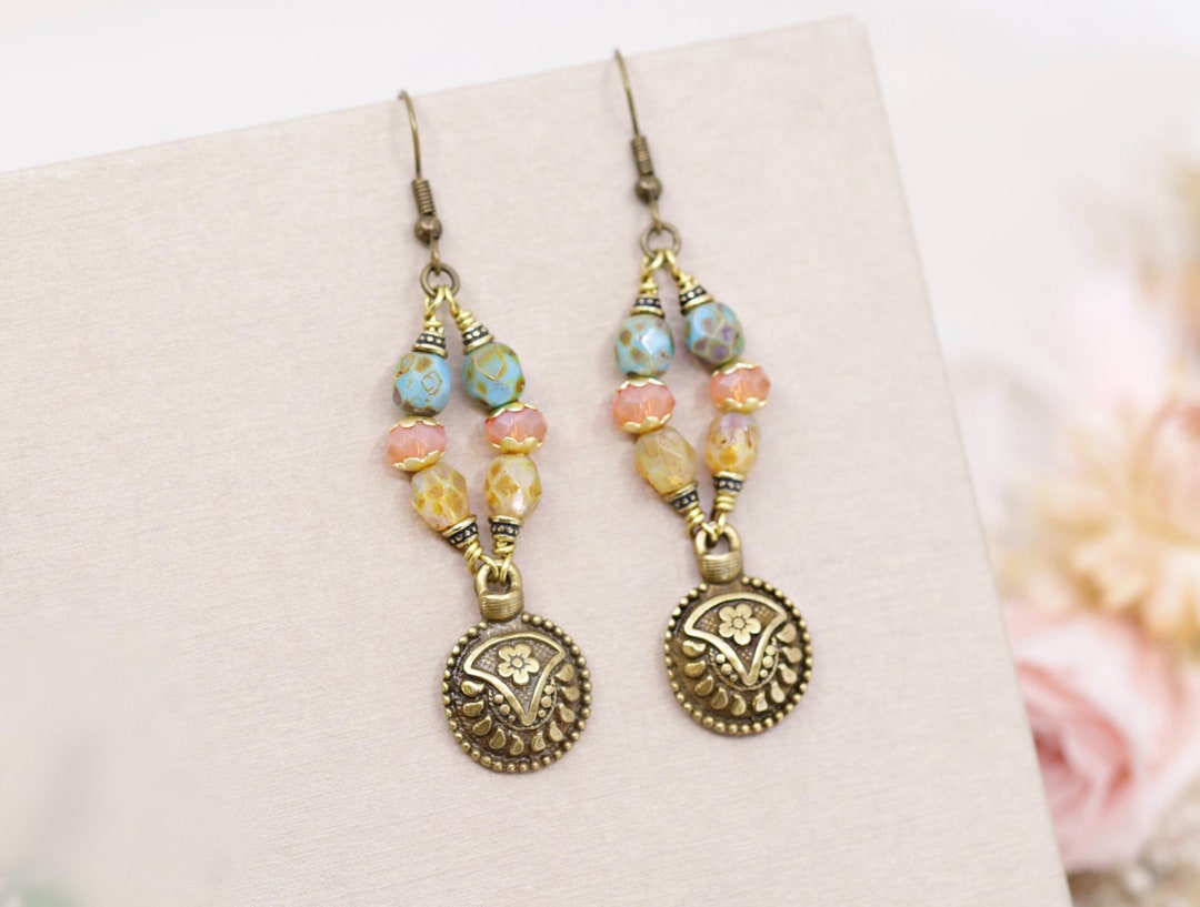 Beaded Boho Flower Earrings, Unique Handmade Statement Earrings, Gift ...