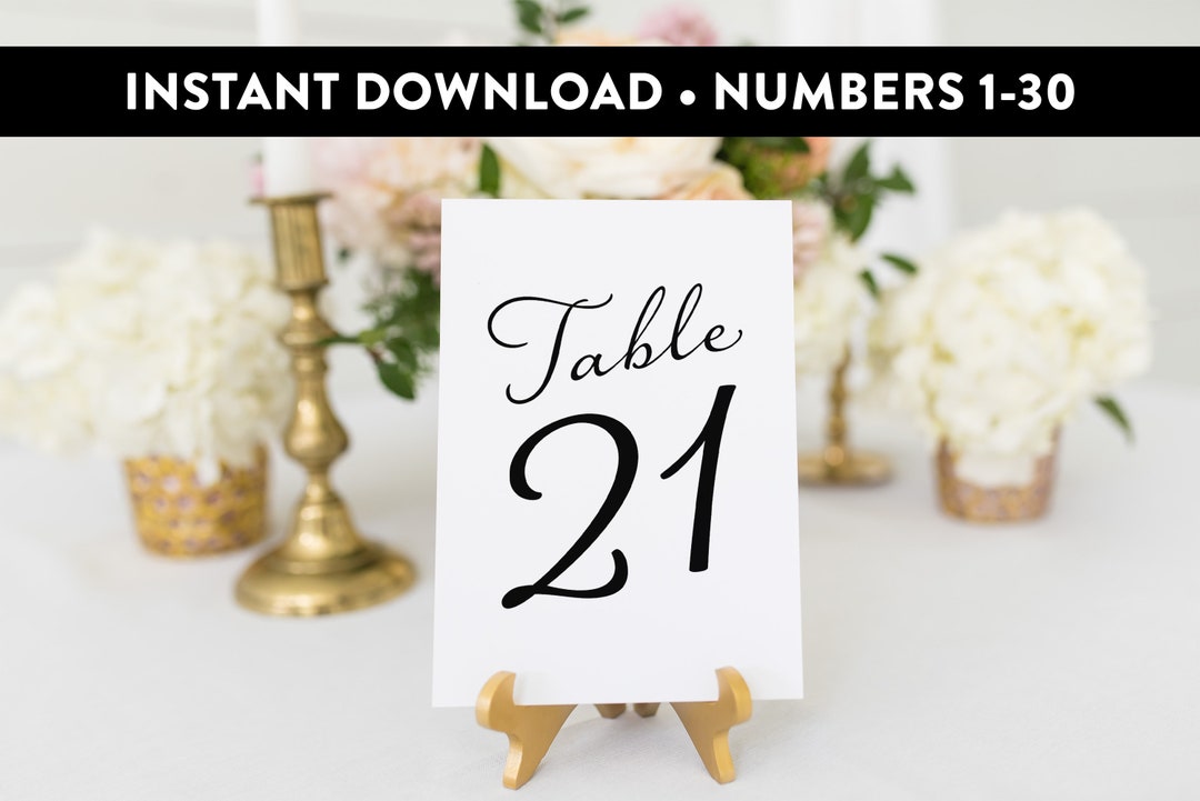 Table Numbers 1-30 (styled) - Instant Download, DIY, Printable, Print ...