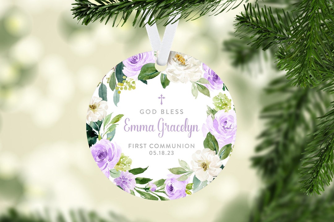 Purple Floral First Holy Communion Ornament, Girl First Communion Gift ...