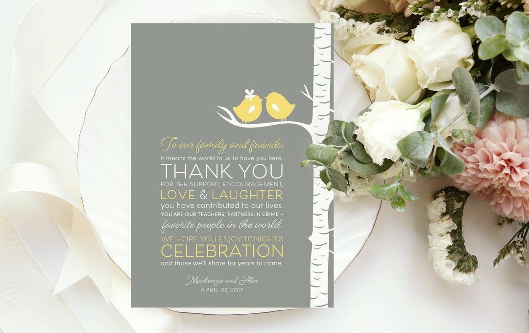 Wedding Reception Thank You Card, Menu Thank You, Printable Thank You ...