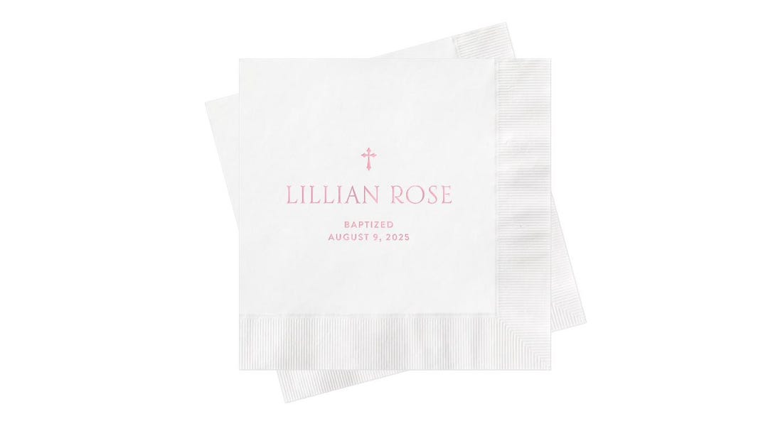Baptism or Communion Napkins, Pink Foil, White Napkins, Confirmation ...