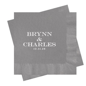Personalized Gray Wedding Napkins - Cocktail Size for Bar, Candy Table ...
