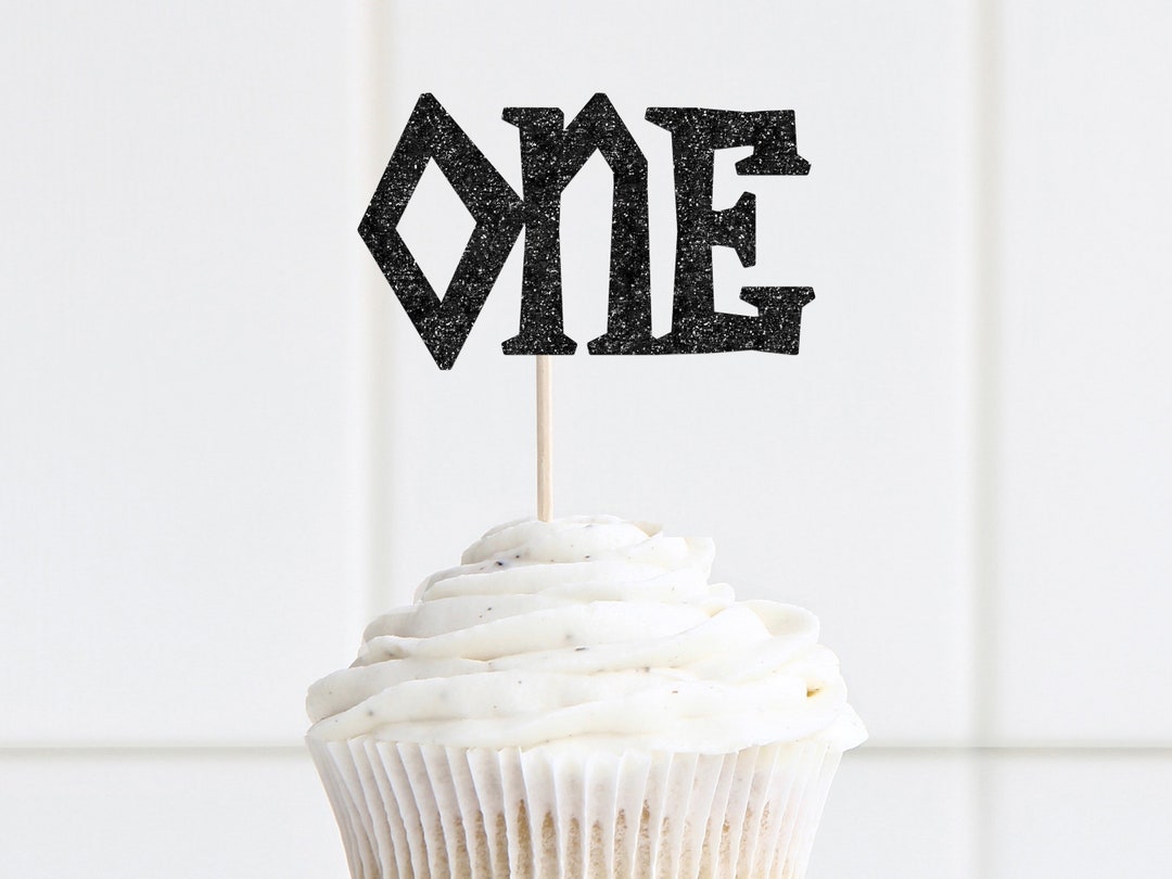 Halloween First Birthday Cupcake Toppers, Black Glitter Spooky Season ...