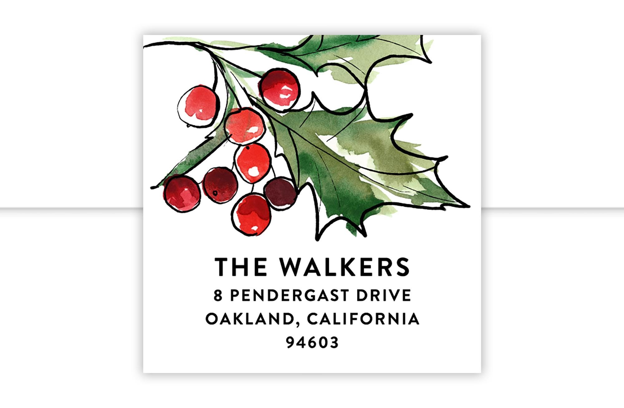 Christmas Return Address Labels - Watercolor Flowers Leaves and Berries ...