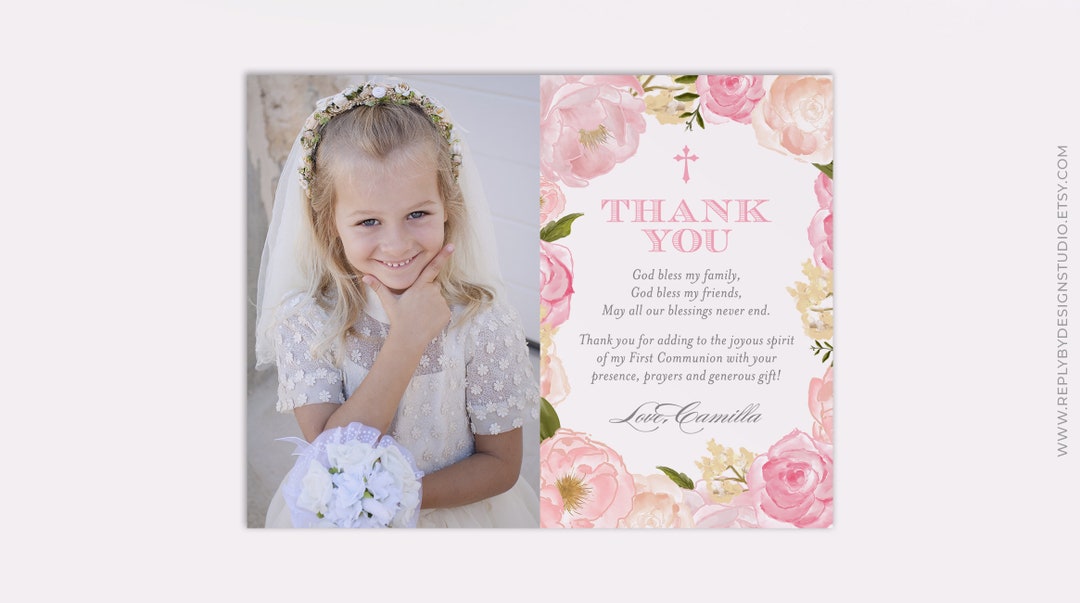 First Holy Communion Thank You Cards, Watercolor Thank You, Religious ...