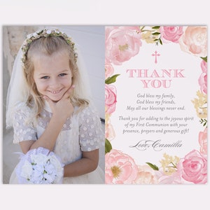 First Holy Communion Thank You Cards, Watercolor Thank You, Religious ...
