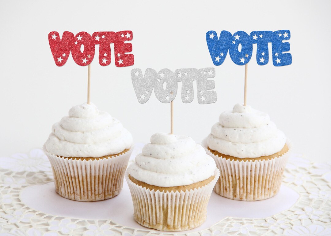 Vote Election Cupcake Toppers, Red White and Blue, Election Party Decor ...