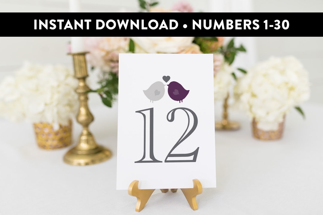 Love Bird Table Numbers, Table Numbers 1-30, DIY Table Numbers ...
