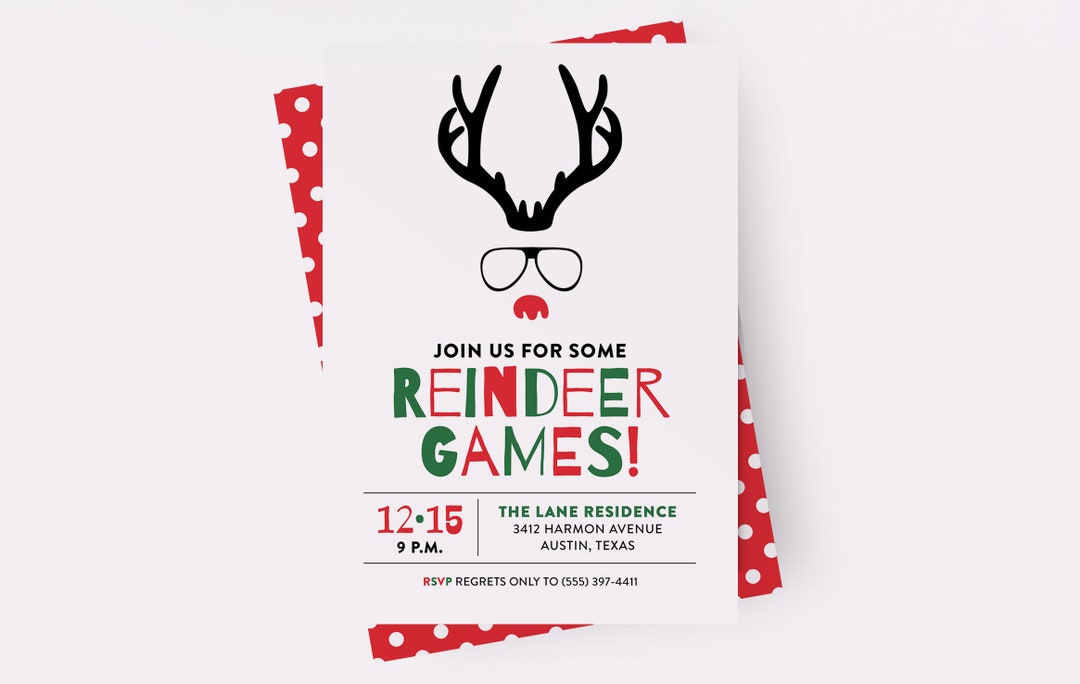 Reindeer Games Christmas Party Invitation, Funny Christmas Party ...