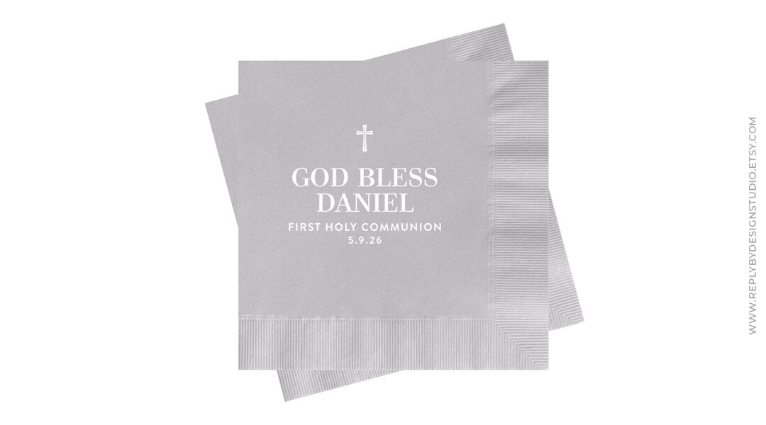 First Holy Communion or Baptism Napkins, Gray and White, Neutral Decor ...