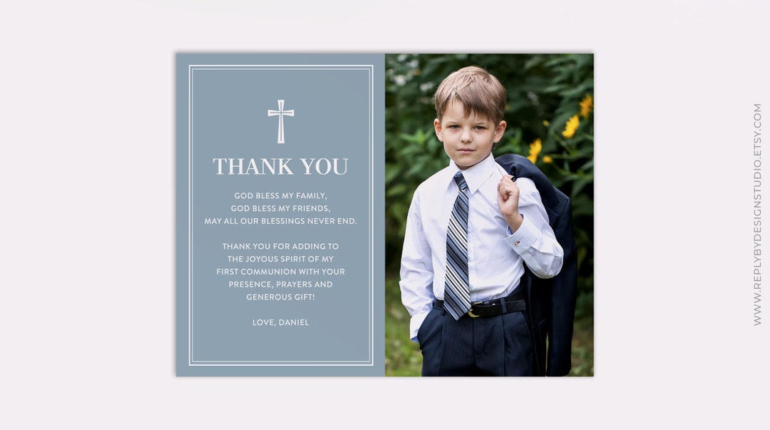 Blue Photo First Communion Thank You Card, Printable File or Printed ...