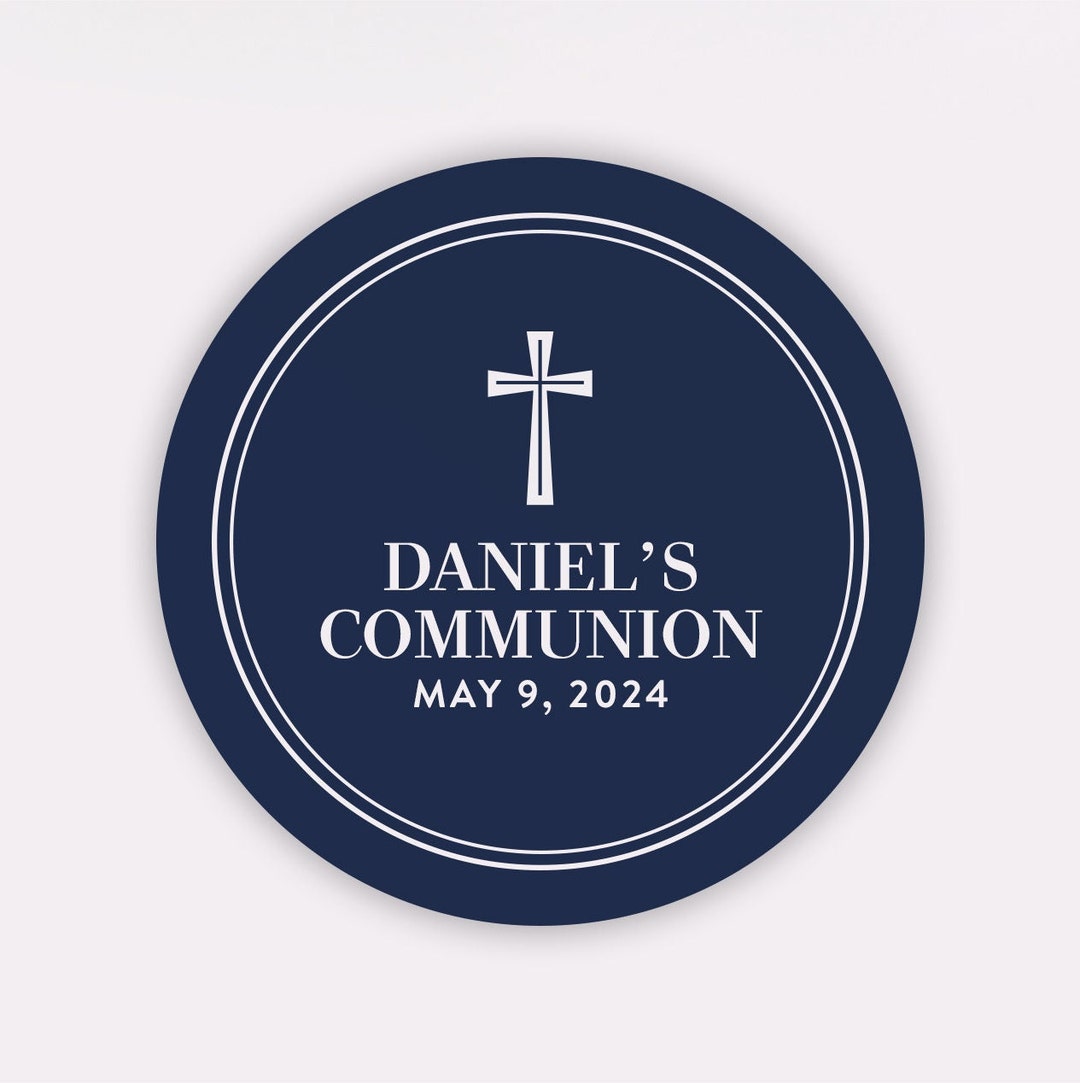 Navy Blue First Communion Stickers, Favor Label for Boy, Decor for ...