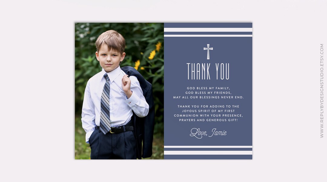 Photo First Holy Communion Thank You Card, Printed Communion Thank You ...