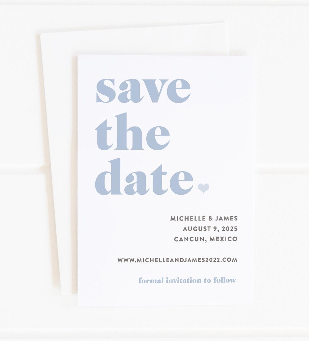 Modern Save the Date Card Without Photo, Custom Colors, Dusty Blue ...