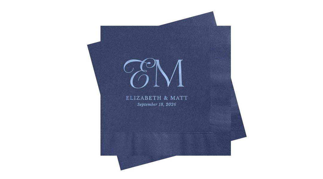 Navy Blue Monogram Wedding Napkins, Cocktail or Bar Napkins, Modern ...