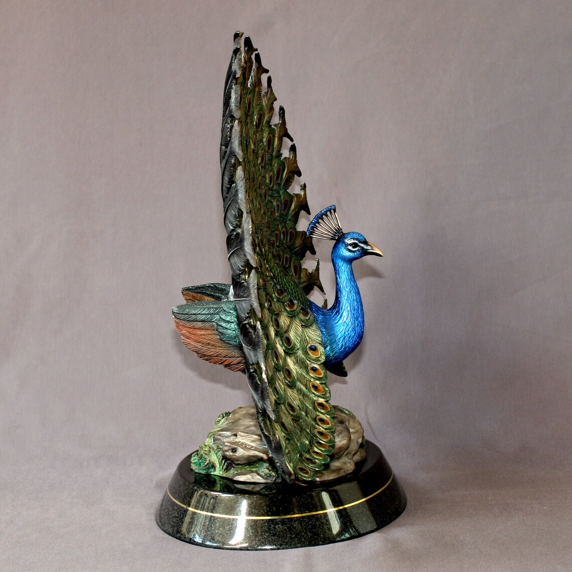 Peacock Bronze Sculpture Peafowl Statue Figurine by Barry Stein ...