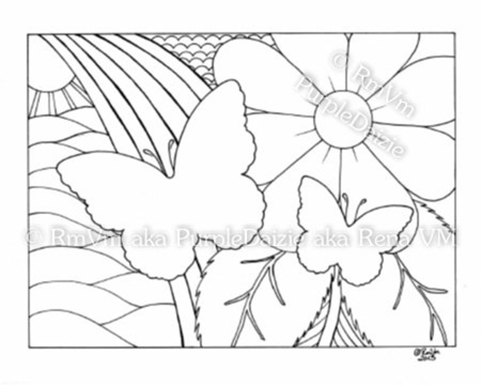 Printable Coloring Page Fantasy Art Butterfly Rainbow Color Sheet ...