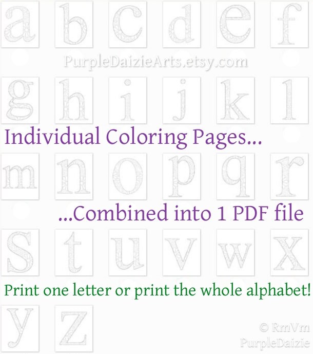 Lowercase Flower Alphabet Coloring Page Bundle 26 Color Pages Fun for ...