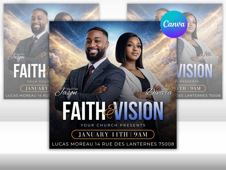 Vision Sunday Church Flyer Template, New Year Worship Service, Editable ...