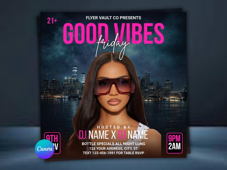 Friday Night Party Flyer Canva | Good Vibes Club Event Flyer | DJ ...