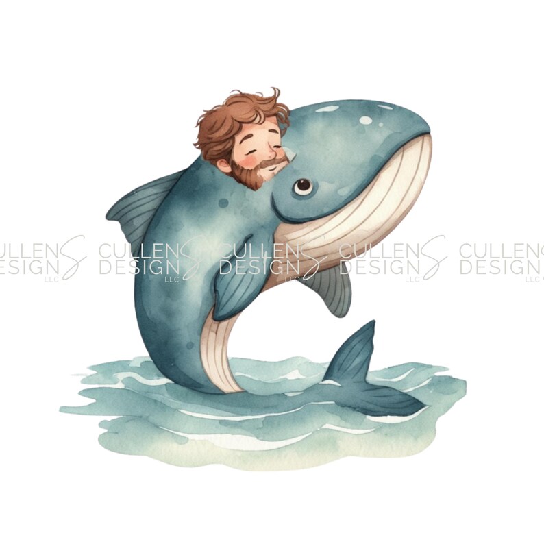 Jonah and the Whale Clipart Bundle, 8 Watercolor Bible Story PNG ...