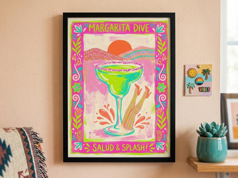 Margarita Wall Art Print, Retro Cocktail Poster, Maximalist Kitchen ...