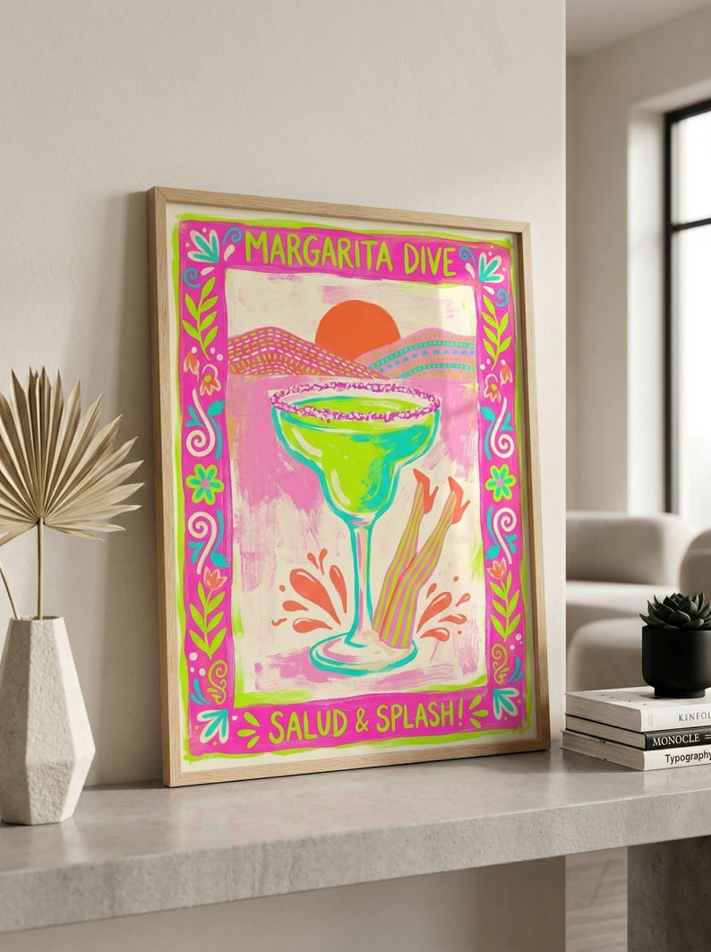 Margarita Wall Art Print, Retro Cocktail Poster, Maximalist Kitchen ...