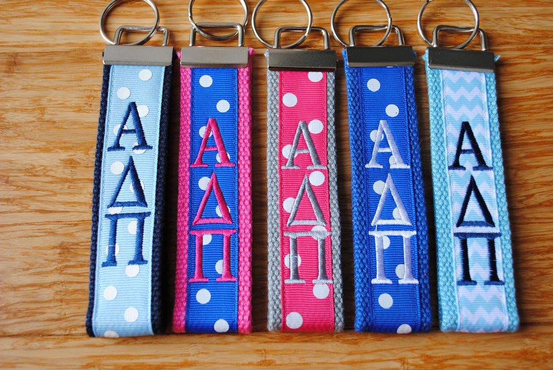 Alpha Delta Pi Sorority Keychain, Embroidered Monogram Wristlet - Etsy
