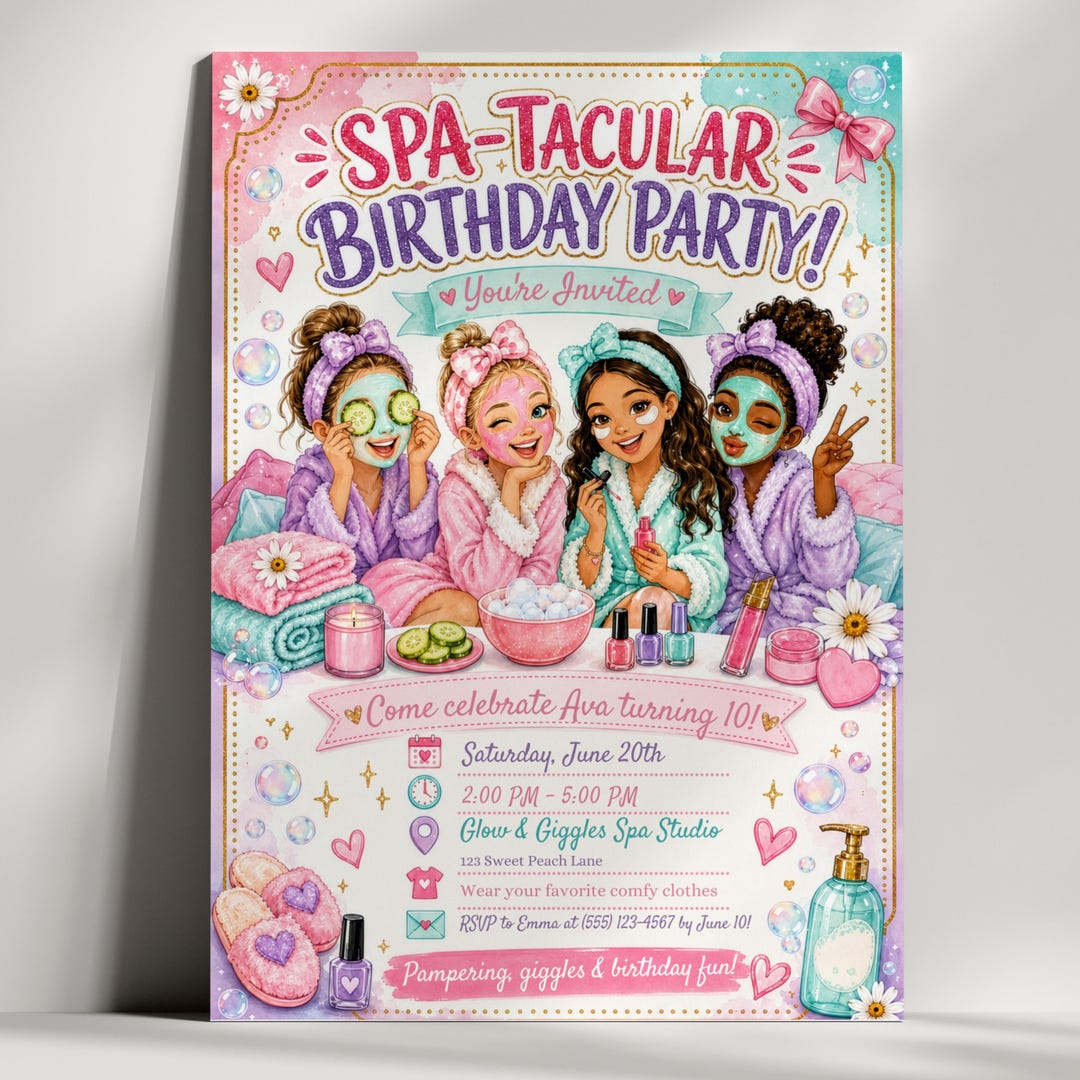 Editable Girls Spa Birthday Invitation, Pink Pamper Party Invite ...
