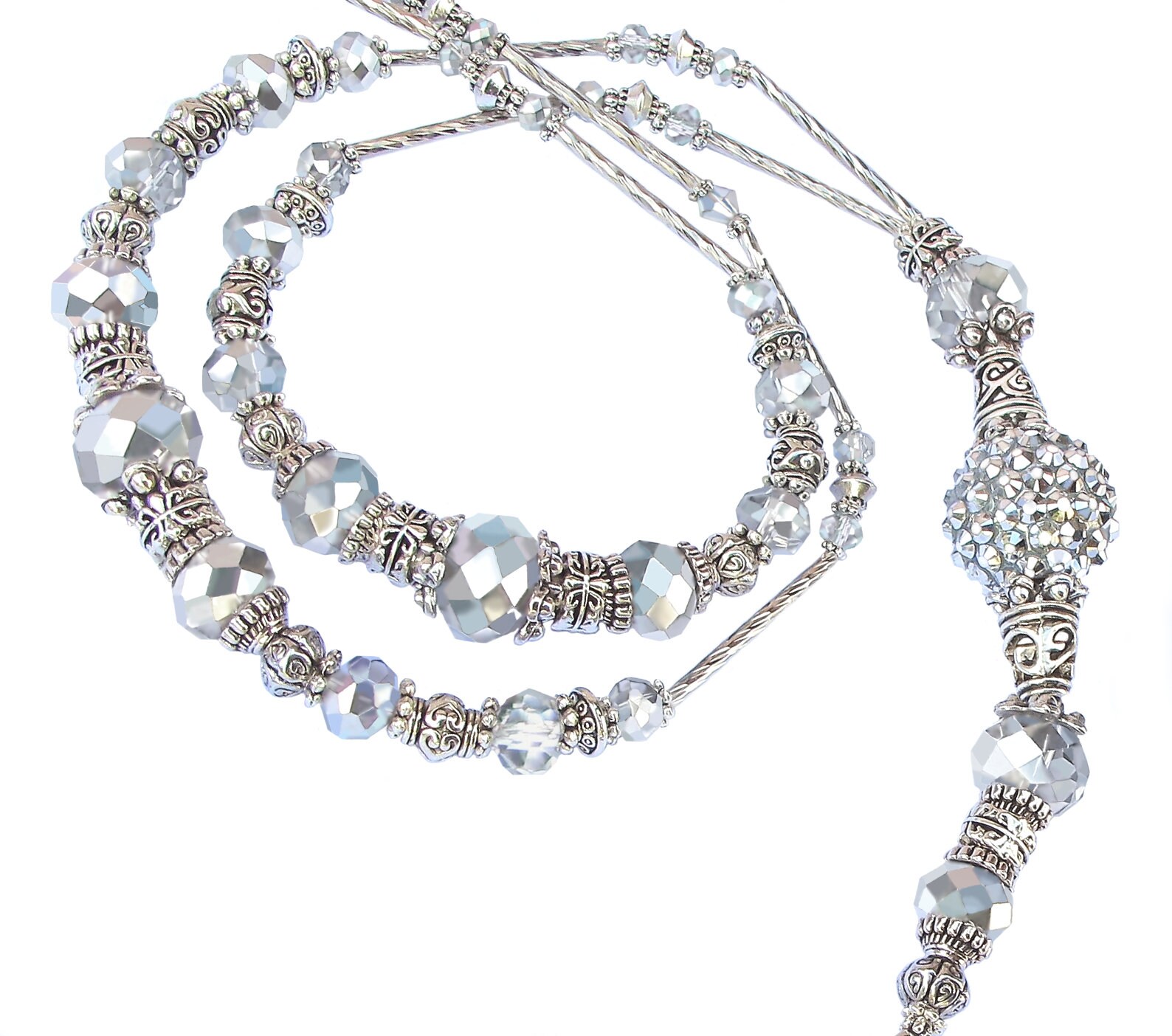 Lanyard, Silver With Silver Crystals, Luxury Lanyard, Necklace Lanyard ...