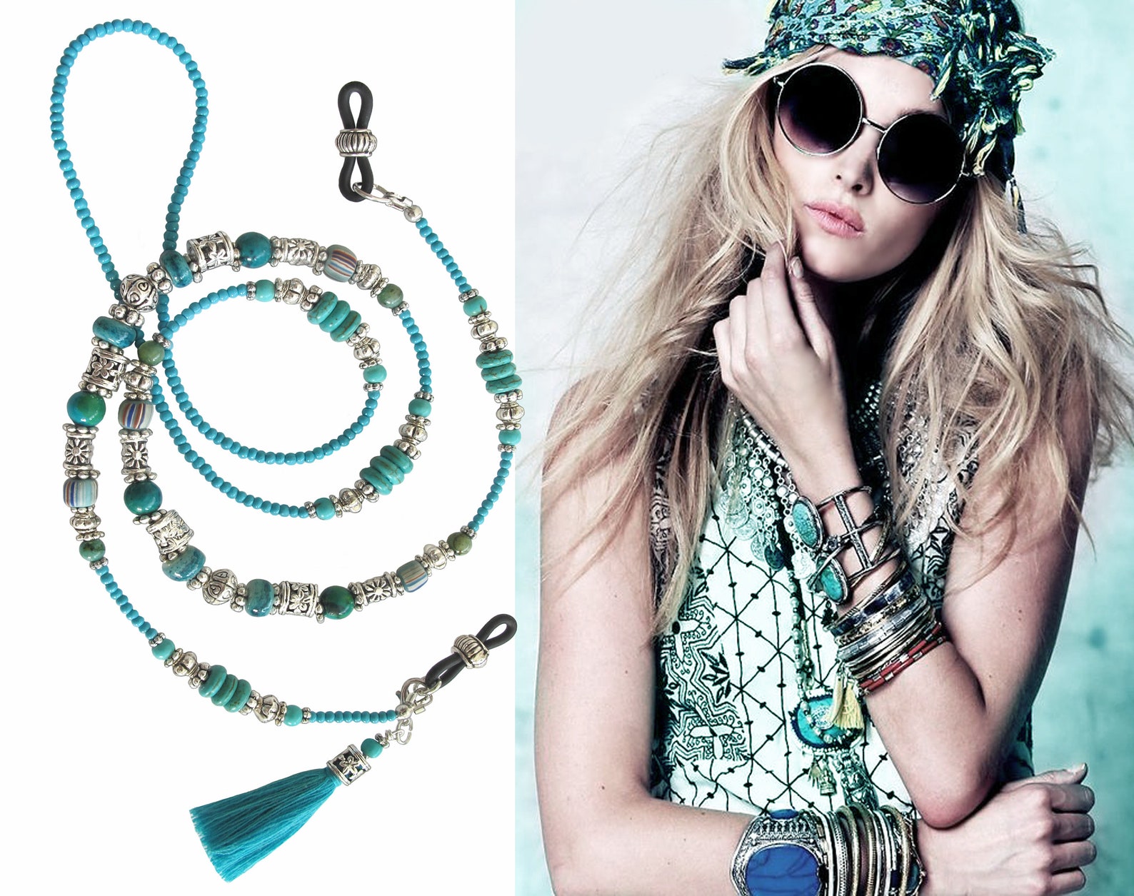 Eyeglass Chain Turquoise Aqua Teal Silver Glasses Chain - Etsy Australia