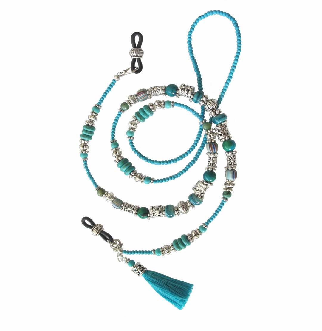 Eyeglass Chain, Turquoise, Aqua Teal, Silver, Glasses Chain, Eyewear ...