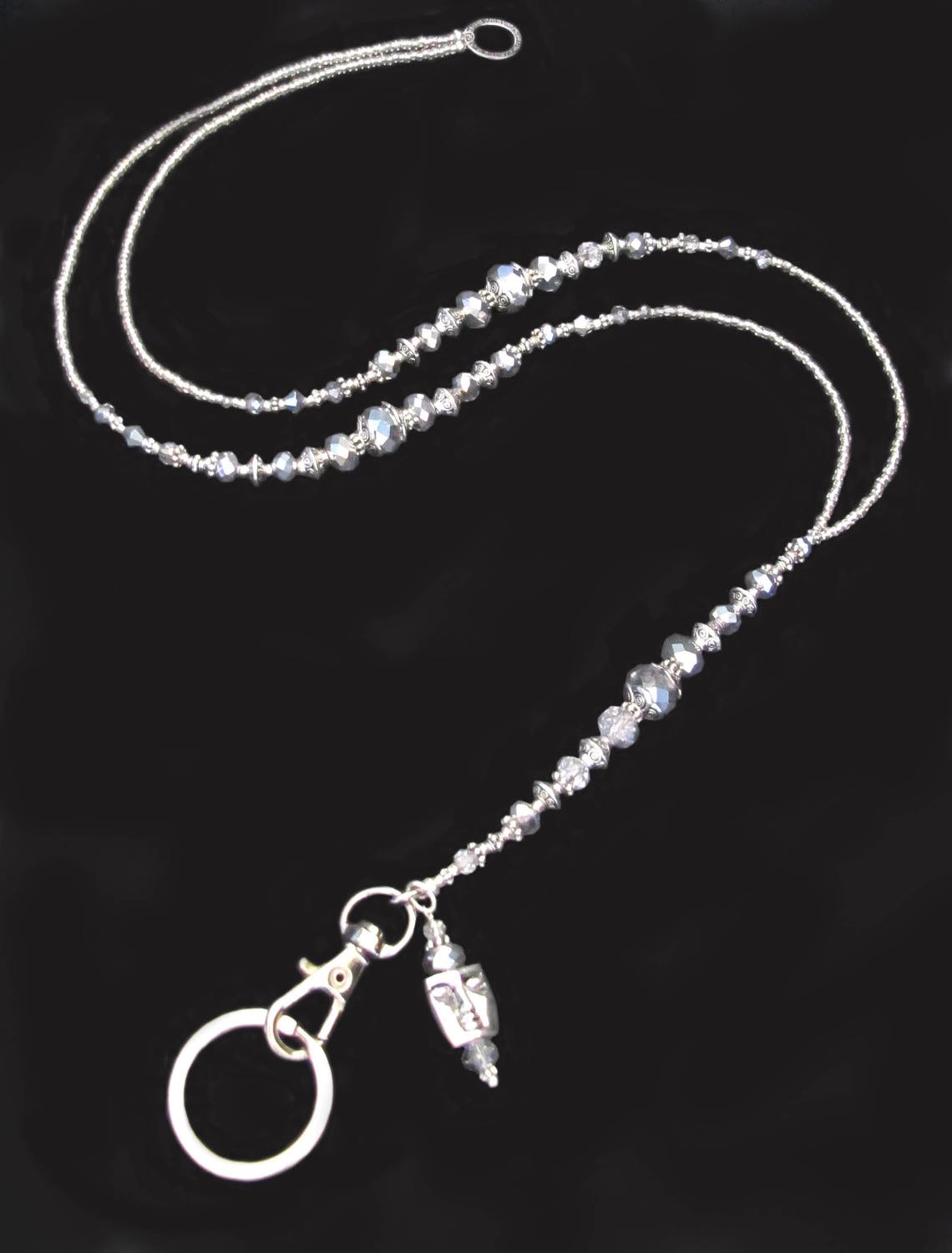 Lanyard, Silver on Silver, Beaded Lanyard, Necklace Lanyard, ID Card ...