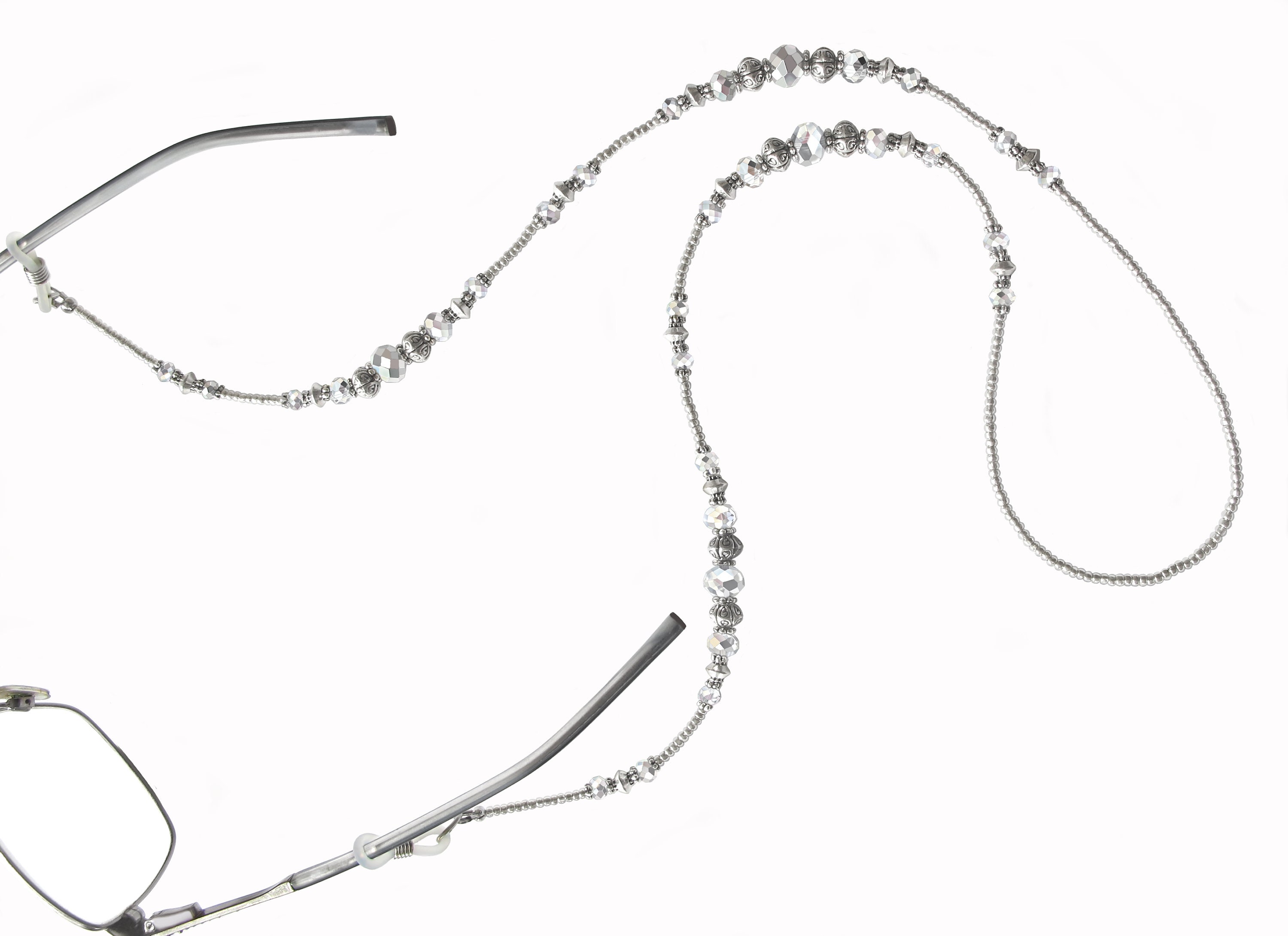 Eyeglass Chain, Silver on Silver, Luxury Glasses Chain, Beaded Glasses ...