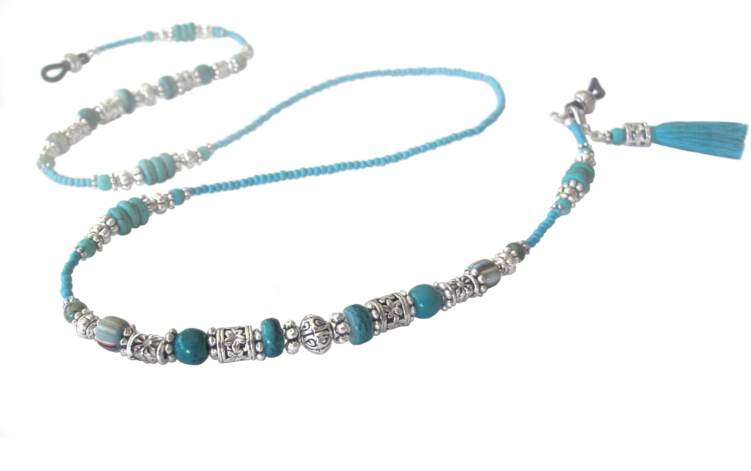Eyeglass Chain, Turquoise, Aqua Teal, Silver, Glasses Chain, Eyewear ...
