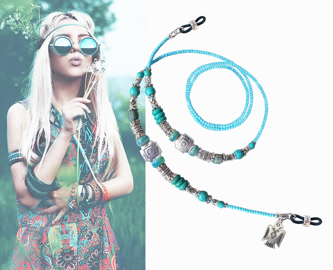 Eyeglass Chain Aqua Turquoise Silver Beaded Glasses Chain - Etsy