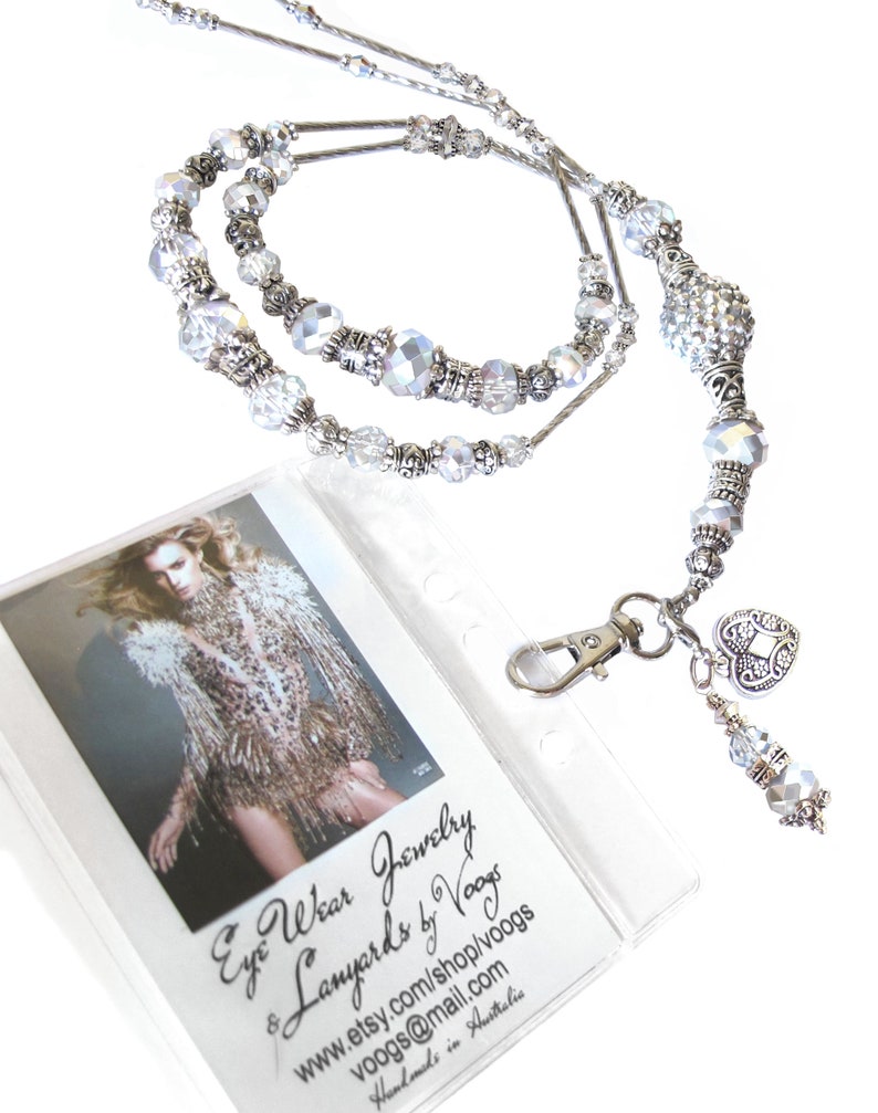 Lanyard, Silver With Silver Crystals, Luxury Lanyard, Necklace Lanyard ...