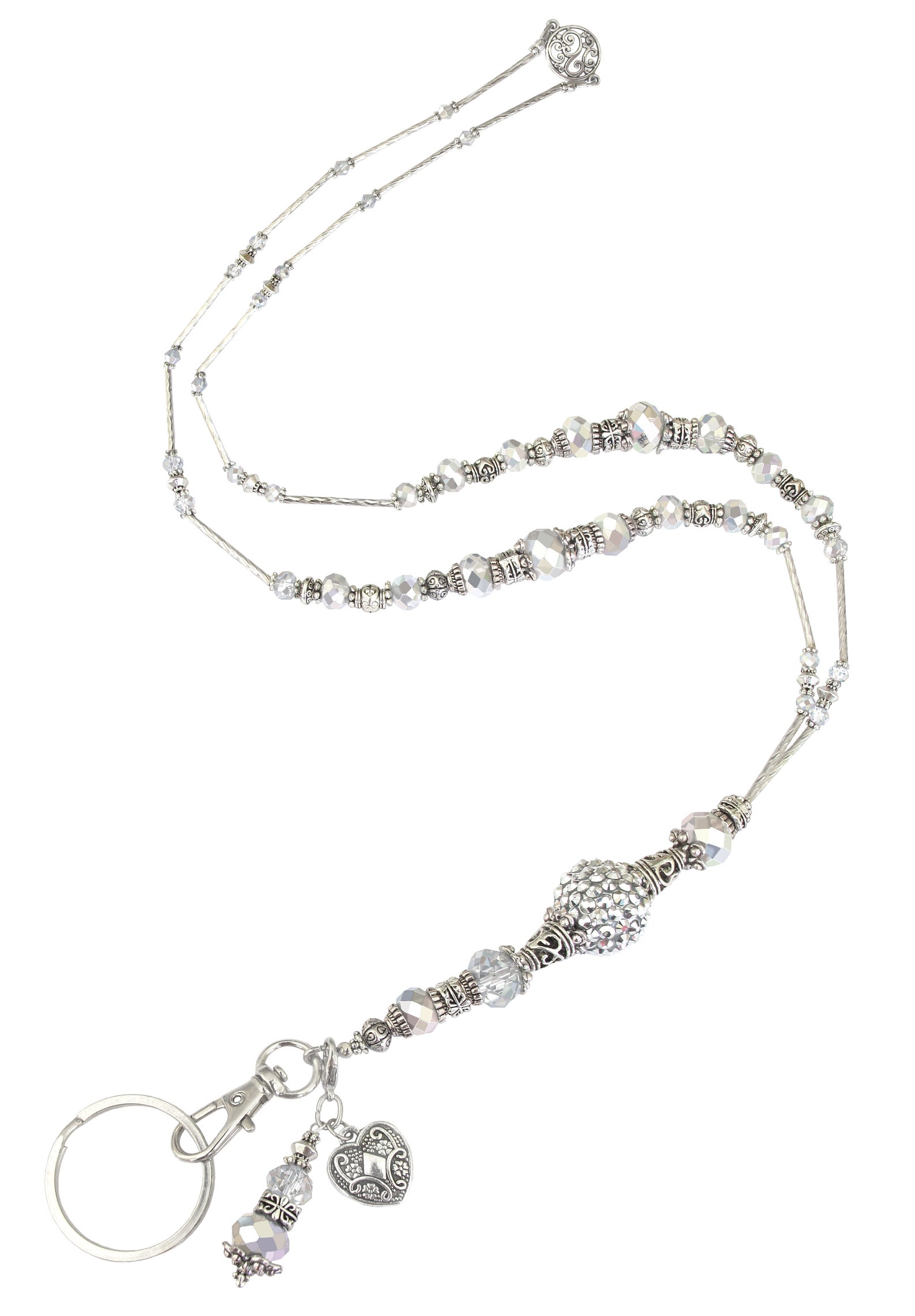 Lanyard, Silver With Silver Crystals, Luxury Lanyard, Necklace Lanyard ...