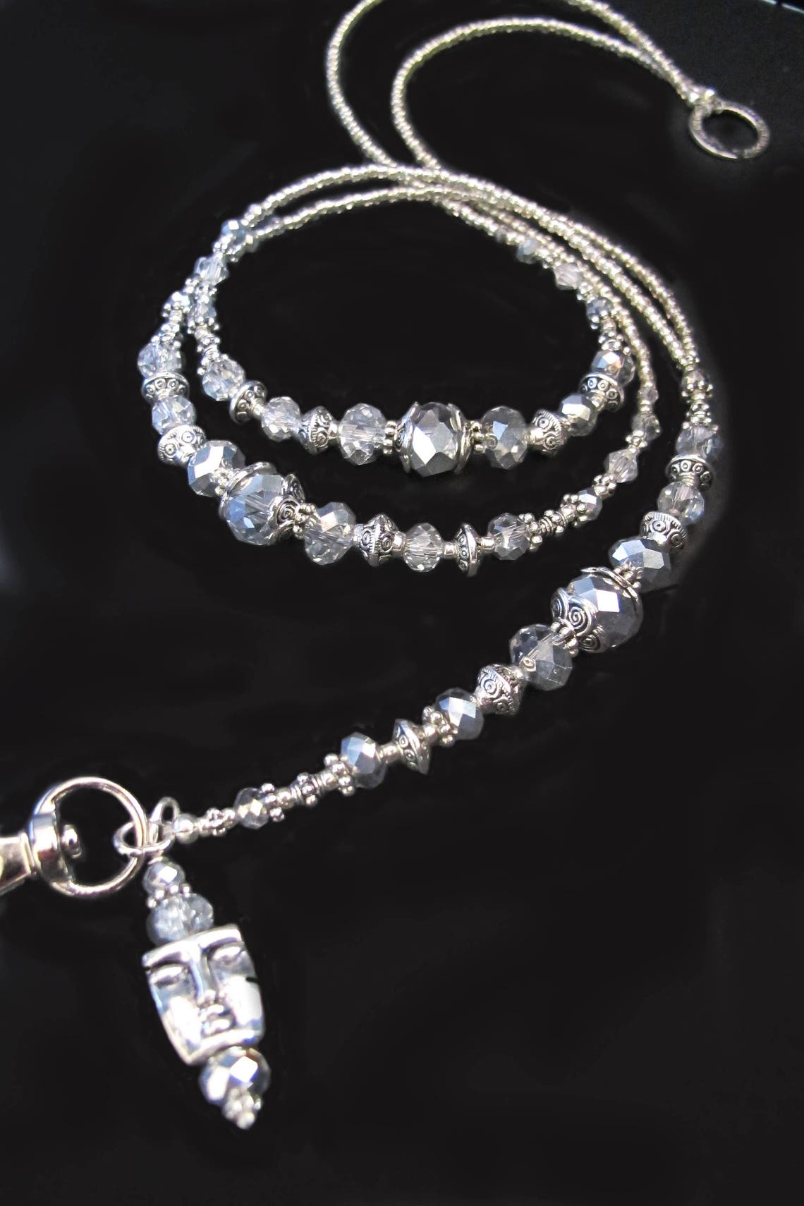 Lanyard, Silver on Silver, Beaded Lanyard, Necklace Lanyard, ID Card ...