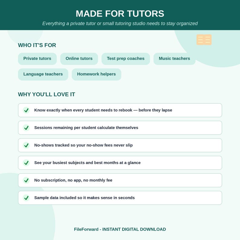 Tutor Business Tracker Spreadsheet, Tutoring Student Session and ...