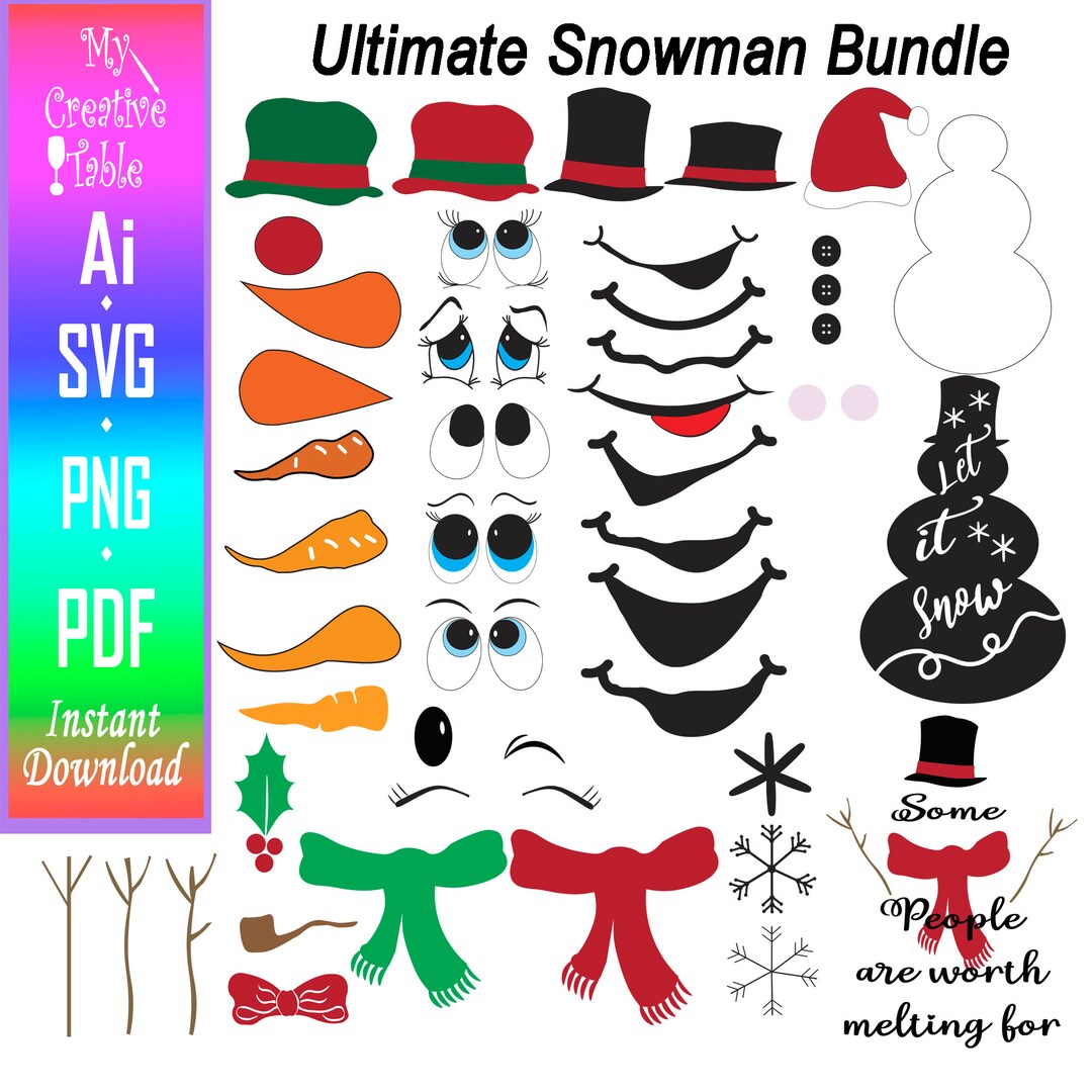 Snowman SVG, Snowman Clipart, Snowman Printable, Snowman Face, Snowman ...
