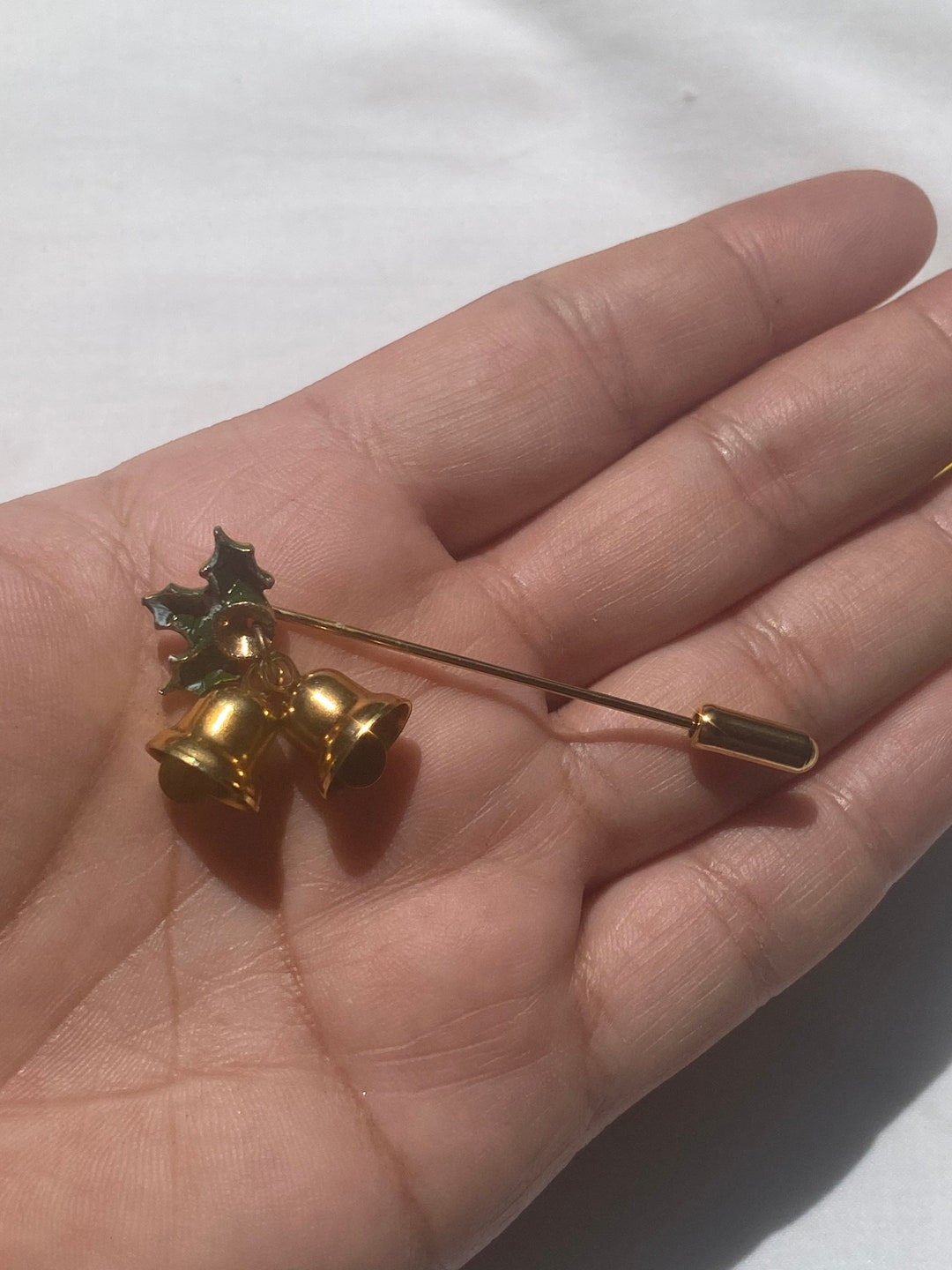 VINTAGE GOLD BELLS Stick Pin,vintage Holly Stick Pin,vintage Bells ...