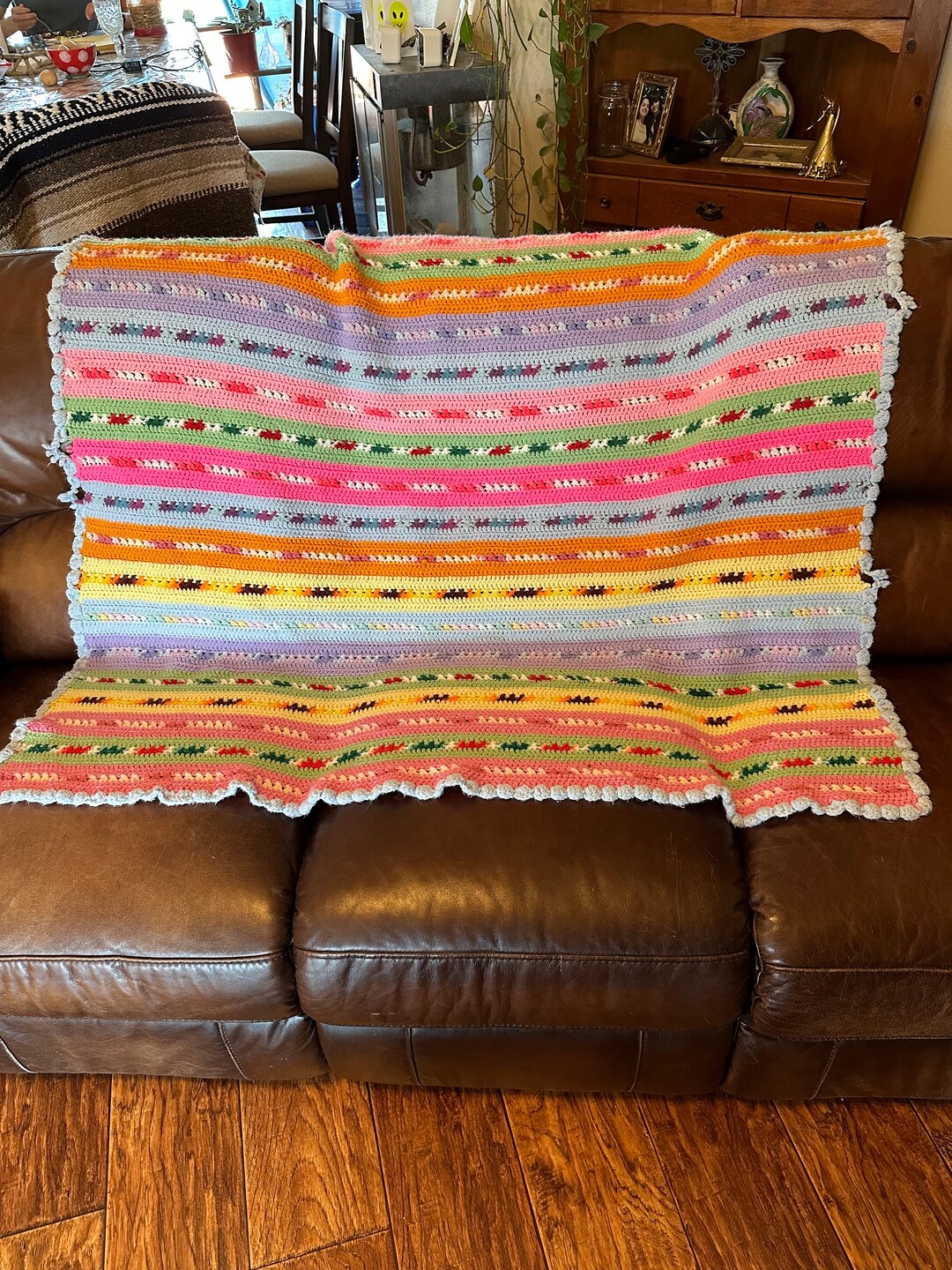 VINTAGE RAINBOW CROCHET Blanket,vintage Crochet Blanket,retro Crochet ...